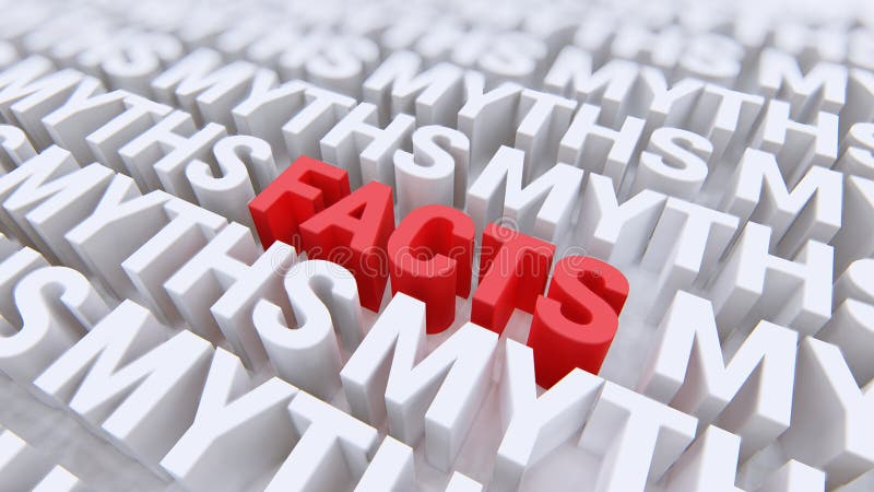 Red Word Facts and White Words Myths Stock Illustration - Illustration ...