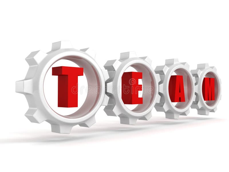 Red Word Letters TEAM and White Work Connect Gears Stock Illustration ...