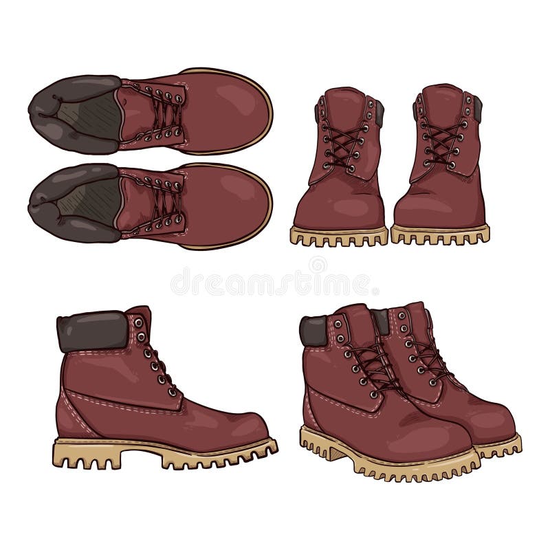 Red Work Boots. Vector Set of Cartoon Shoes Stock Vector - Illustration ...