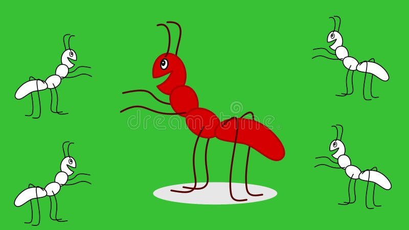 Red Worker Ant with Appearing of Ants with Beige and Green Background ...