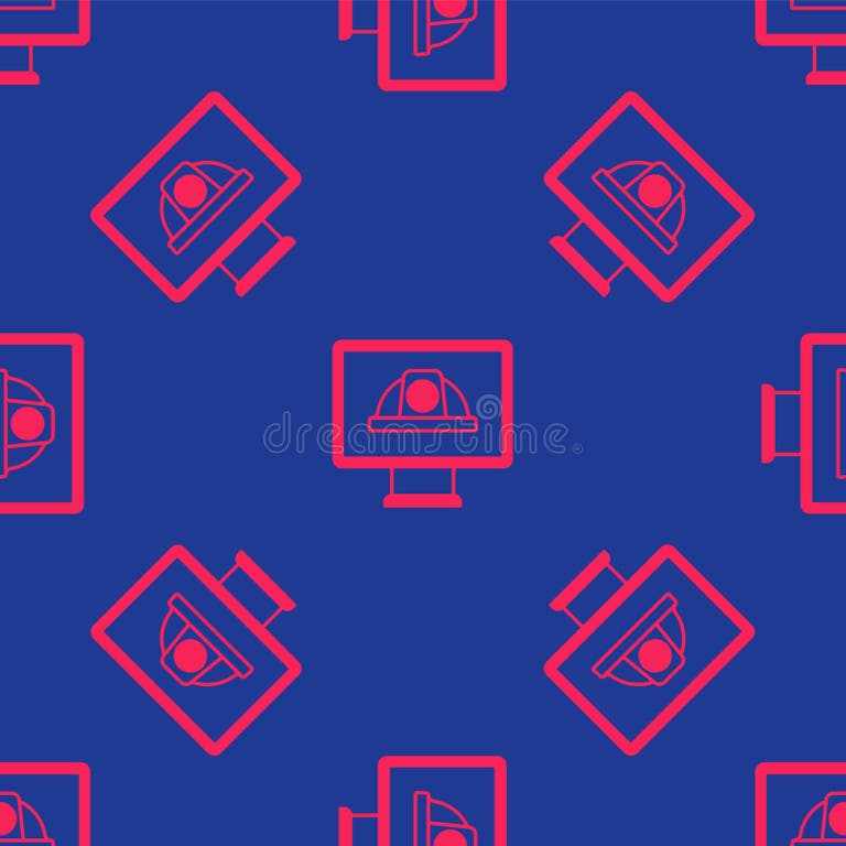 Red Worker Safety Helmet Icon Isolated Seamless Pattern on Blue ...
