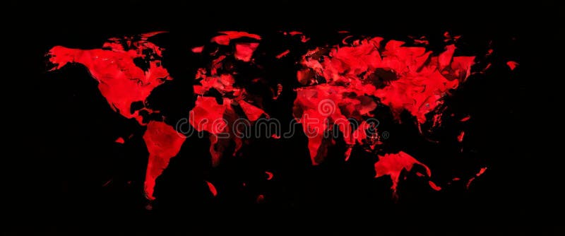 Red World Map on a Black Background Representing Global Heat Stock ...