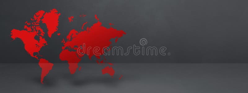 Red World Map on Black Concrete Wall Background. 3D Illustration ...