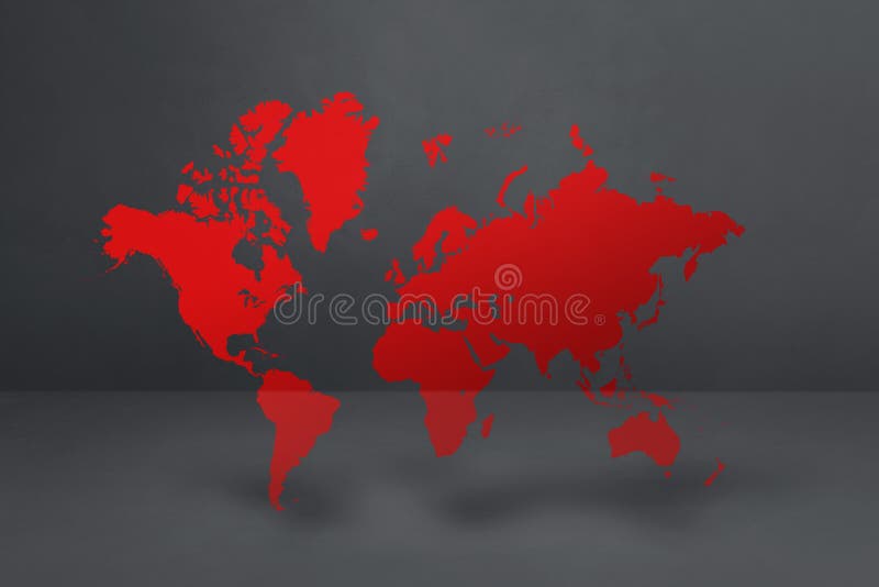 Red World Map on Black Concrete Wall Background. 3D Illustration Stock ...