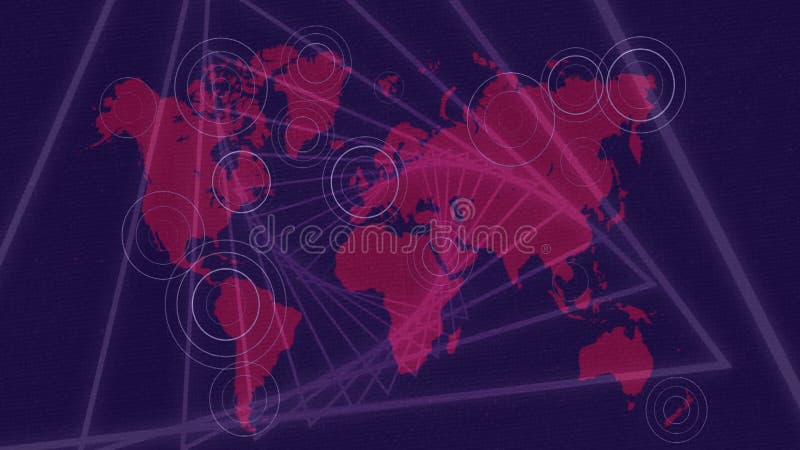 Red World Map with Circular Data Points and Network Lines in Animation ...