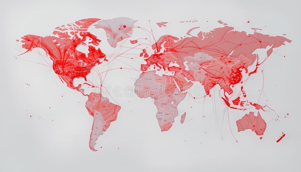 Red World Map with Connected Lines Global Travel, Communication, and ...