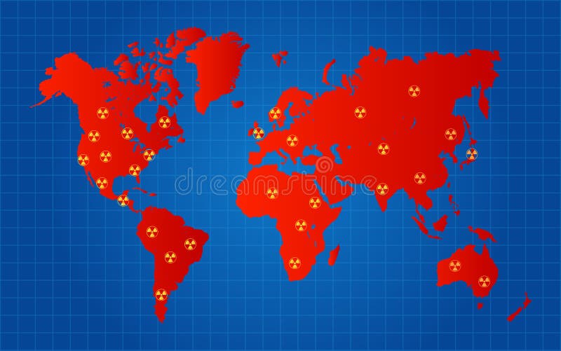 Red World Map Nuclear Radioactive Attack Locations Stock Vector ...