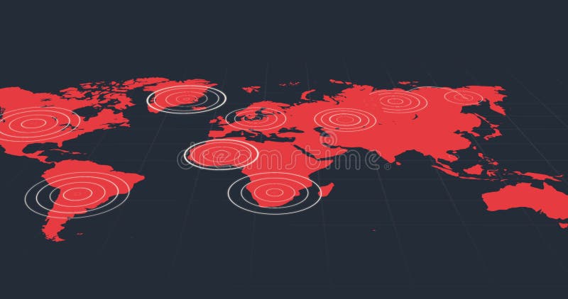 Red World Map with Radiating White Concentric Circles Over Territories ...