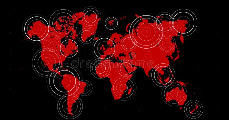 World Map of Red Concentric Rings on White Background. Earthquake ...