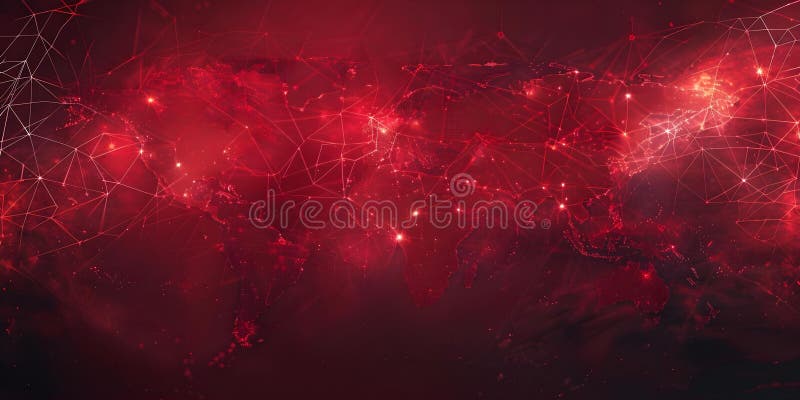 Red World Map Symbolizing Global Network Connection and Data Sharing ...
