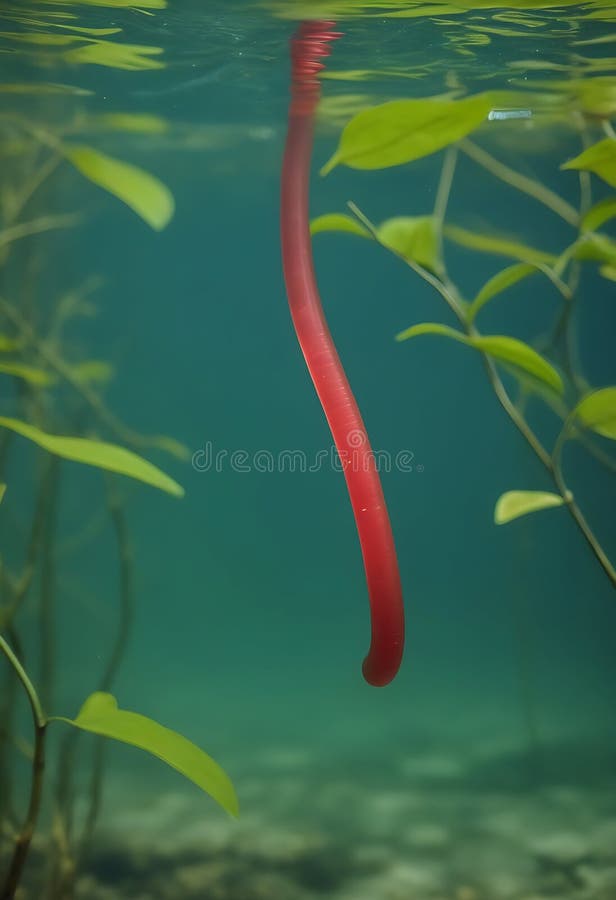 A Red Worm Floated in the Flowing River Water Stock Image - Image of ...