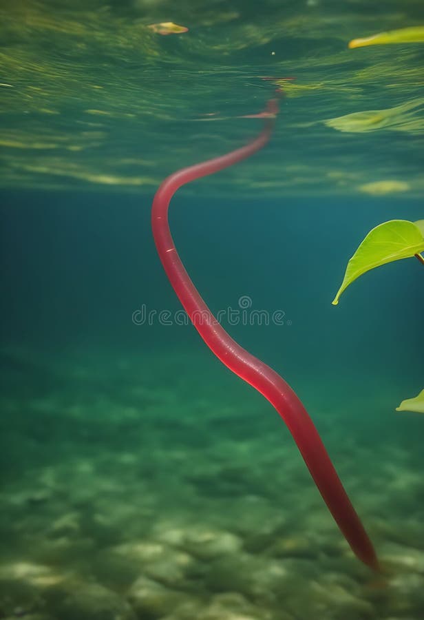 A Red Worm Towards the Bottom of the Flowing River Stock Image - Image ...
