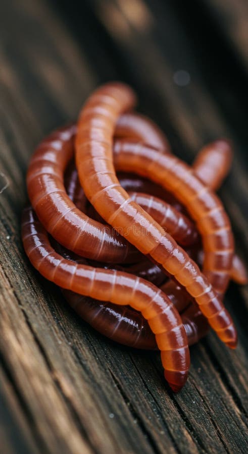 Red Worms on Dark Brown Wood Close Up Stock Illustration - Illustration ...