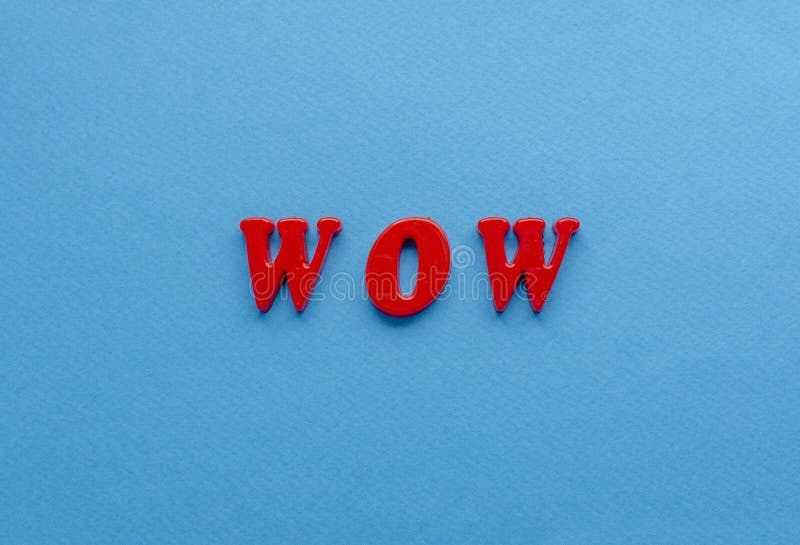 Red Wow on Blue Paper Background Stock Photo - Image of cool, explosion ...