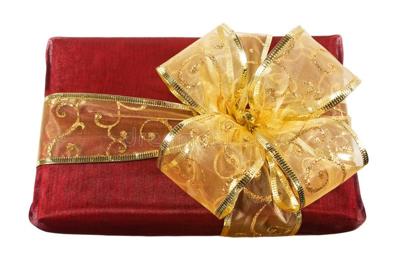 Red Wrapped Gift Box with a Big Golden Bow Stock Image - Image of ...