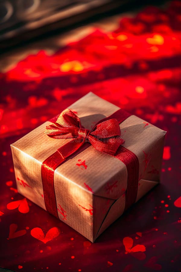 Red Wrapped Gift with Gold Ribbon on Top of it. Generative AI Stock ...