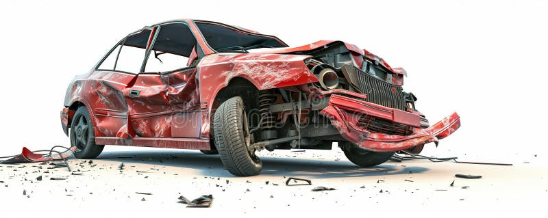 Red Wrecked Car with Damaged Front Side Stock Illustration ...