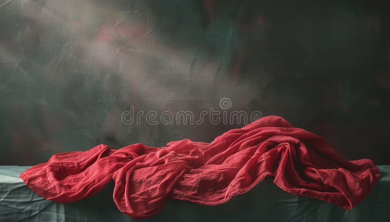 Red Wrinkled Fabric Drapery. Fabric on the Table Stock Illustration ...