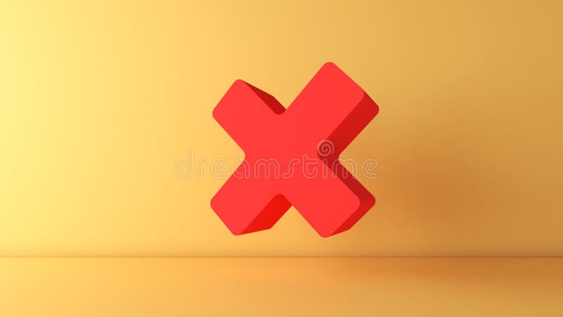 Red Wrong Mark on a Yellow Background ,fault Notification Warning,3d ...