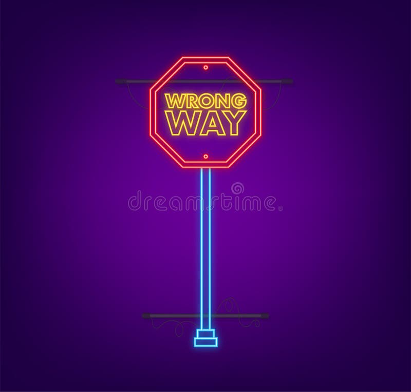 Red wrong way. Neon icon stock vector. Illustration of driving - 248870827