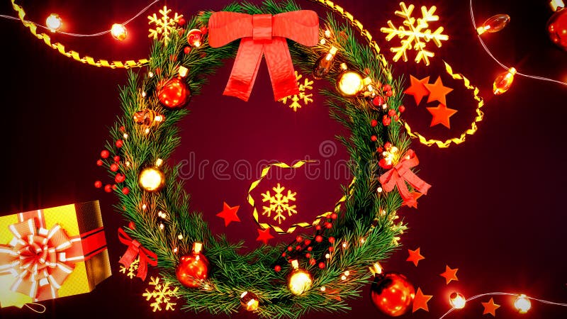 Red Christmas Backdrop with Present and Garlands - Abstract 3D ...