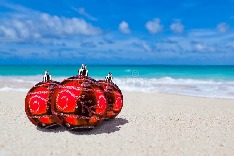 Red Xmas or Christmas Balls Paradise Beach Stock Image - Image of ...