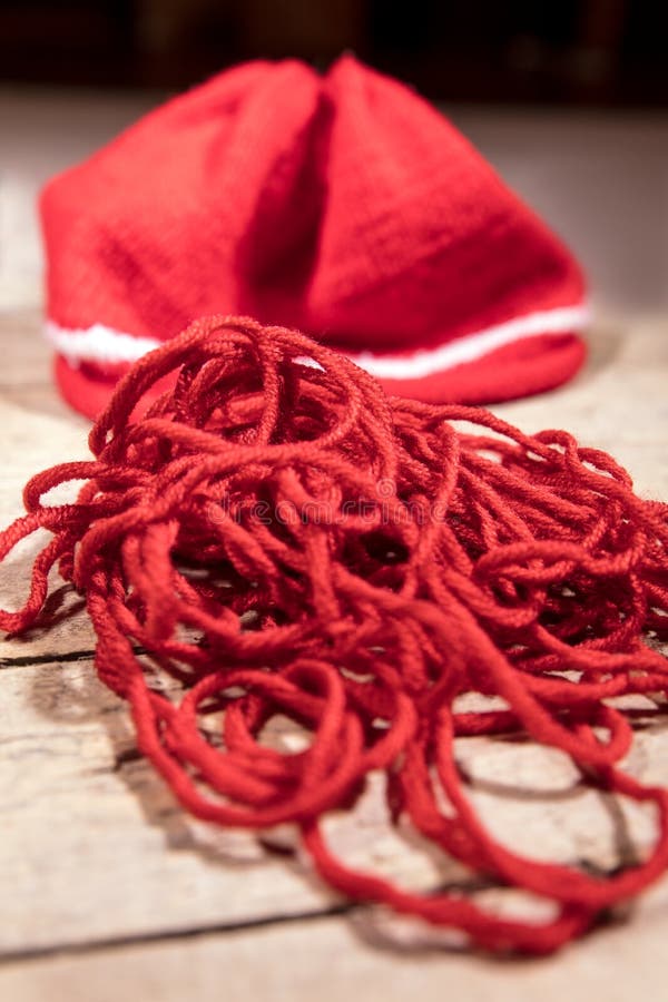 Red Yarn, Woolen String and Beanie, Knitting and Crochet Stock Image ...