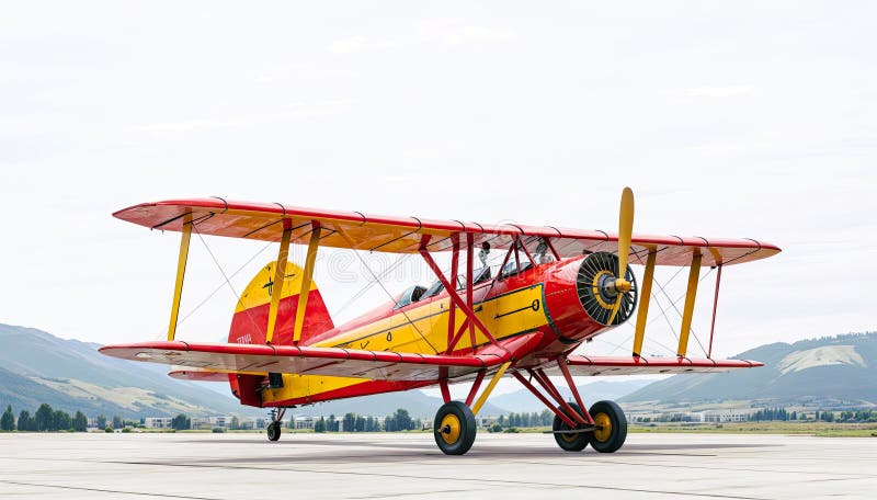 Red and Yellow Airplane on the Airfield Stock Illustration ...