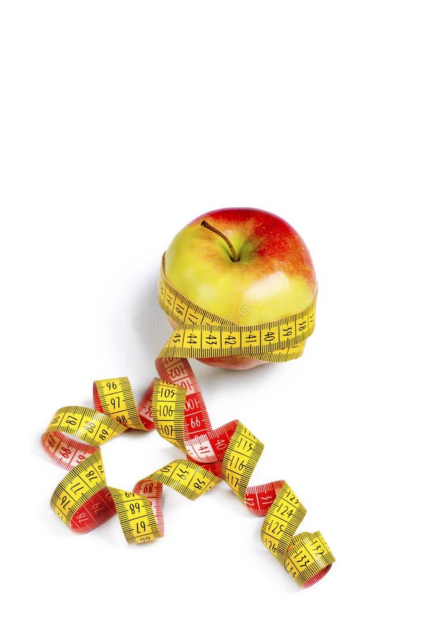 Red-yellow Apple with a Measuring Tape on Stock Photo - Image of ...