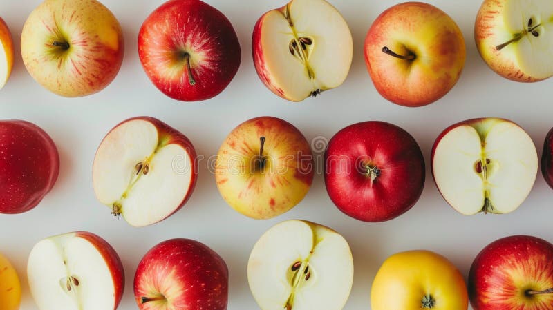 Red and Yellow Apples Arranged in Rows, Top View. Fresh Fruit and ...