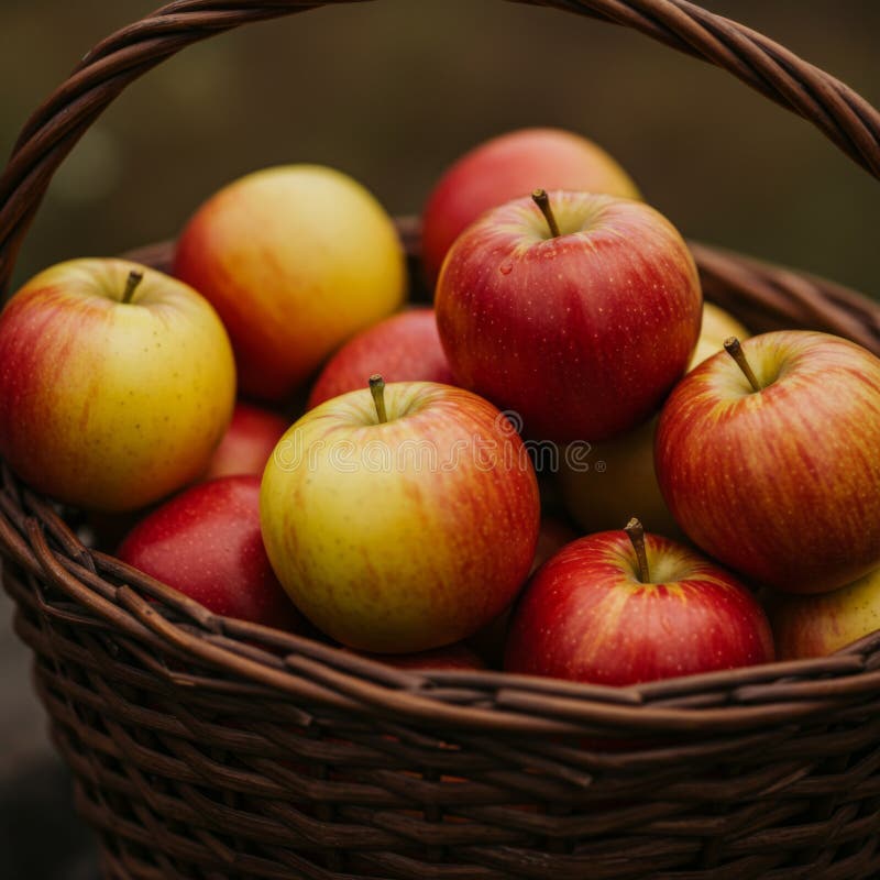 Red and Yellow Apples in Brown Wicker Basket Stock Illustration ...