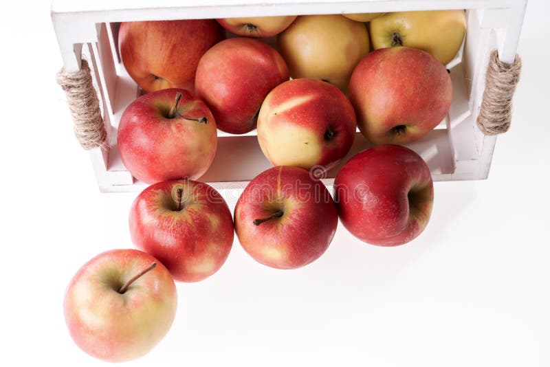 Red Yellow Apples in a Light Wooden Box Stock Photo - Image of natural ...