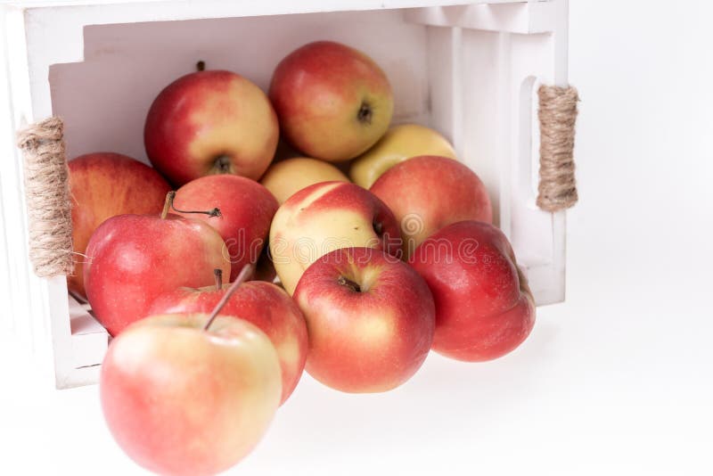 Red Yellow Apples in a Light Wooden Box Stock Photo - Image of farming ...