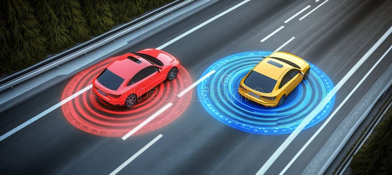 Red and Yellow Autonomous Cars Maintain Safe Distance on Highway Using ...