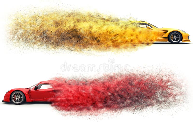 Red and Yellow Awesome Race Cars - Particle Disintegration Stock ...
