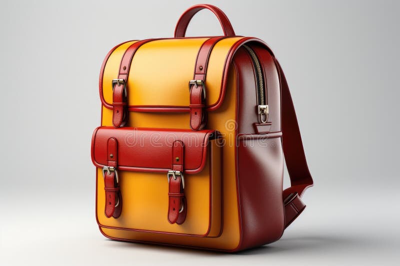 A Red and Yellow Backpack on a White Surface Stock Illustration ...