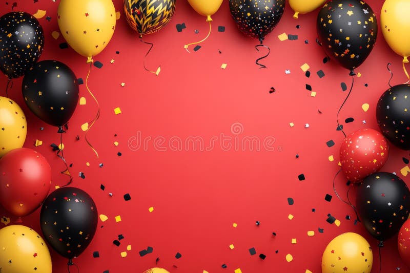 Red, Yellow and Black Balloons with Confetti Creating a Festive Frame ...