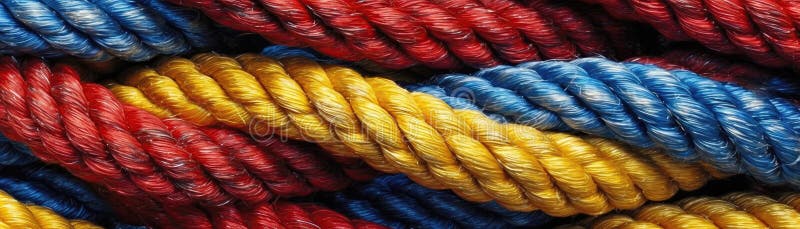 Red Yellow Blue Close Up Very Detailed Pattern of Ropes Panoramic ...