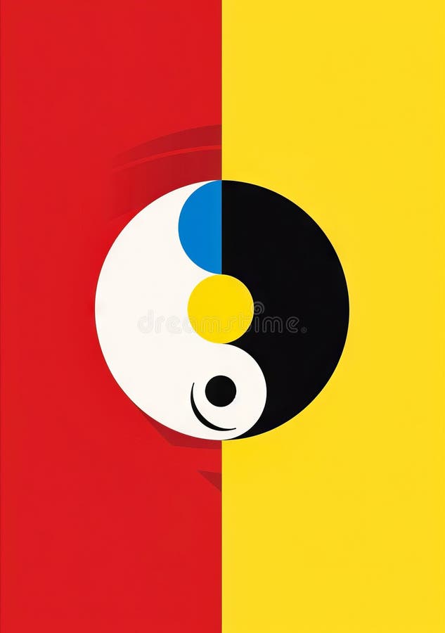 A Red, Yellow and Blue Flag with a Black Yin Stock Photo - Image of ...