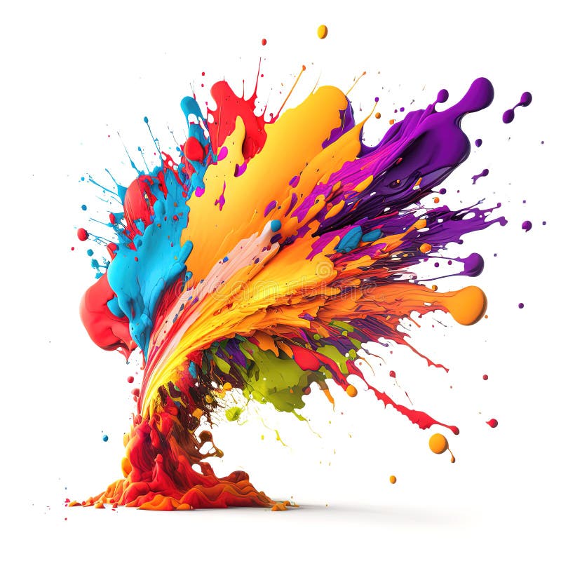 Red Yellow Blue Green Orange Exploding Paint on a White Background ...