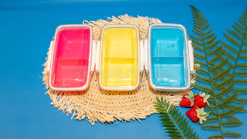 Red, Yellow, and Blue Lunch Box Container with Two Compartments for ...