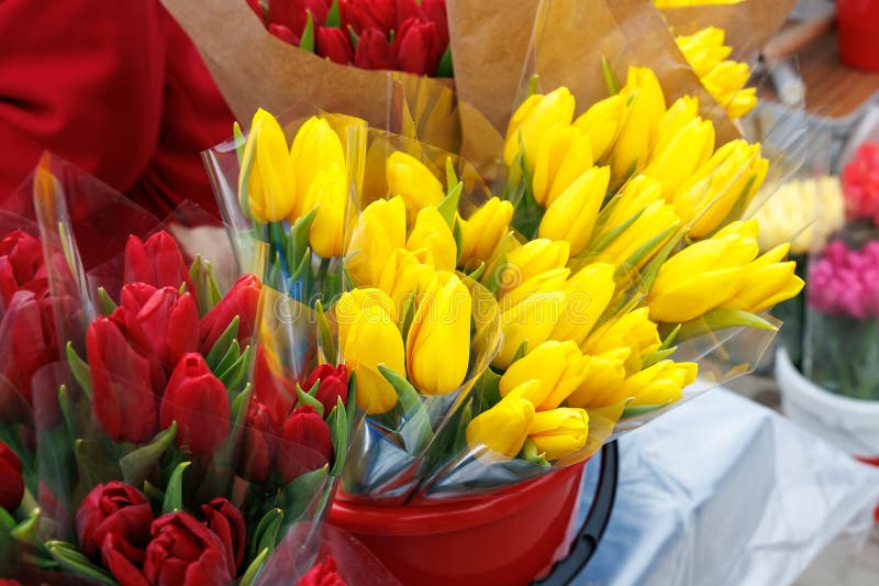 A Red and Yellow Bouquet of Flowers Stock Image - Image of colours ...
