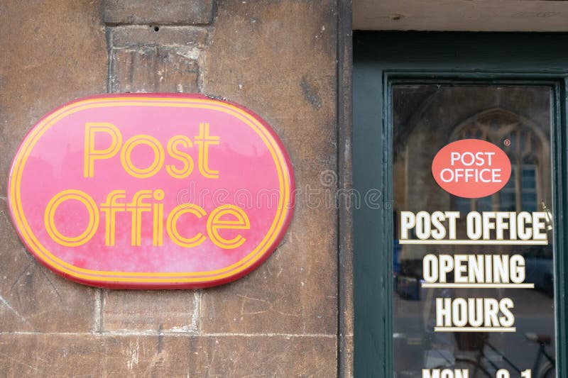 Red and Yellow British Post Office Sign and Opening Hours Editorial ...
