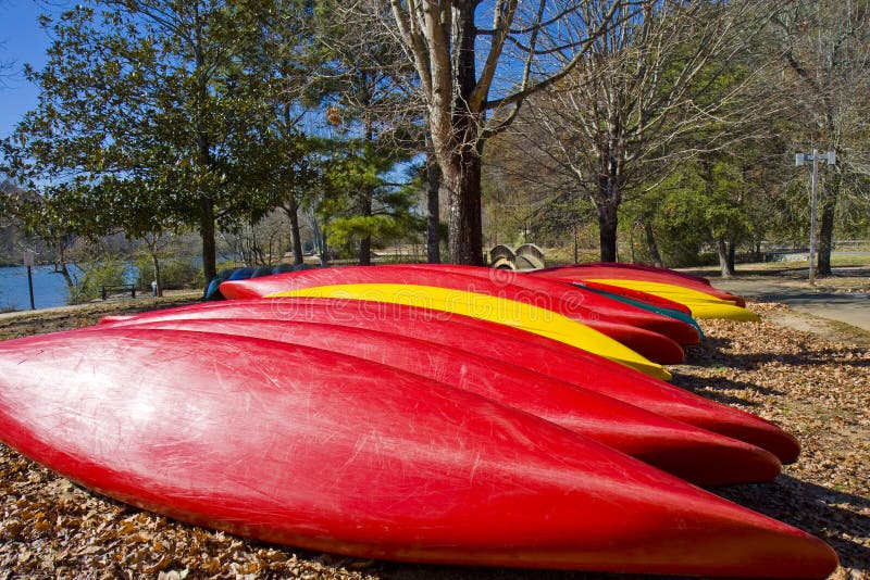 Red and Yellow Canoes stock image. Image of vacation, water - 7489731