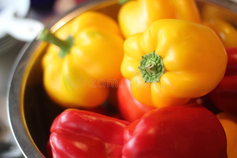 Red & Yellow Capsicum. stock photo. Image of eating - 179375502