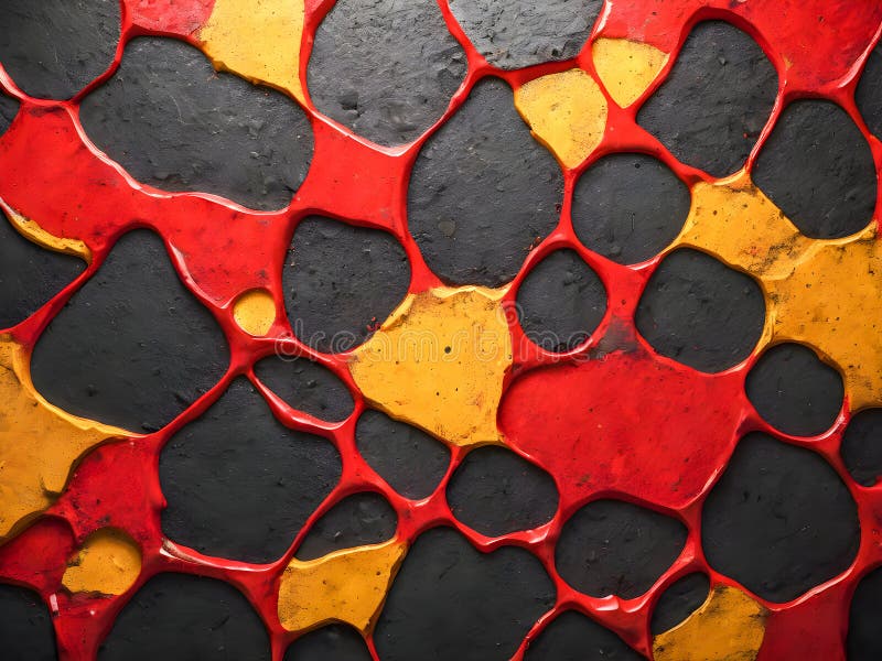 Red and Yellow Color Pattern on the Black Cement Wall. Stock ...