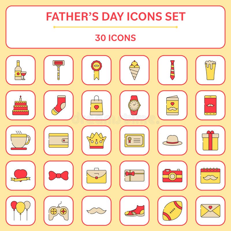 Red and Yellow Color Set of 30 Father Day Icons Stock Illustration ...