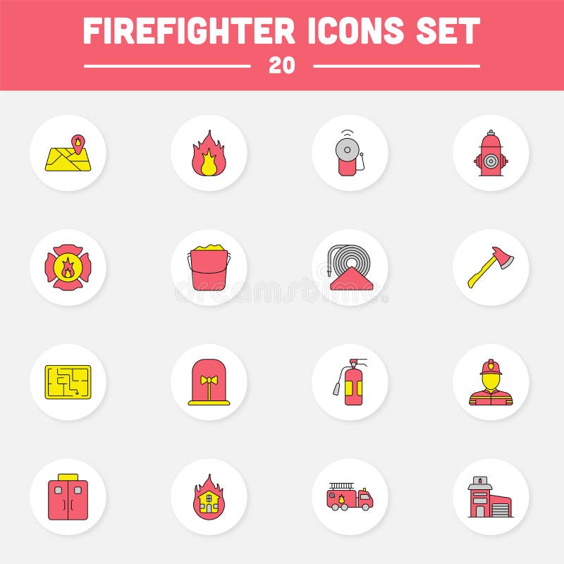 Red and Yellow Color Set of Firefighter Circle Icon in Flat Stock ...