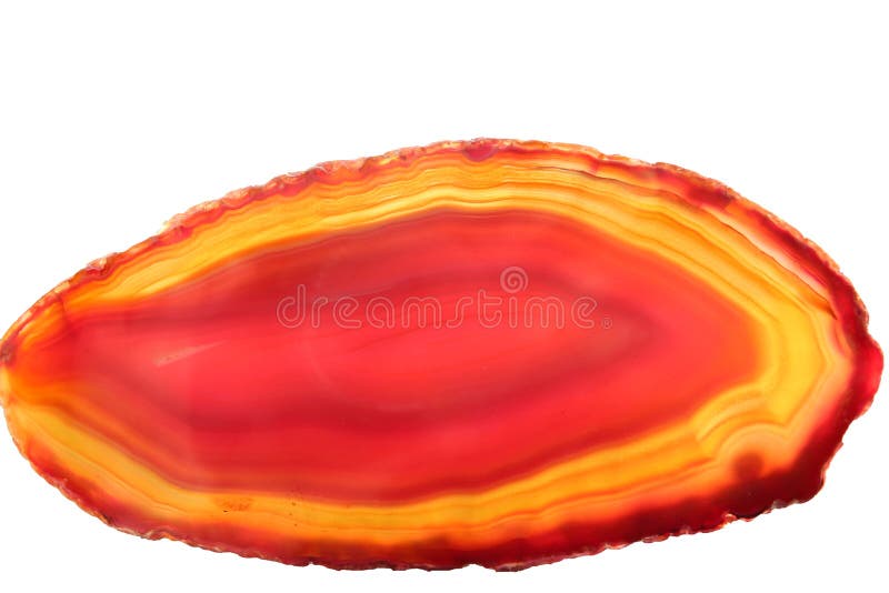 Red and Yellow Colored Translucent Agate Slice Isolated on White ...