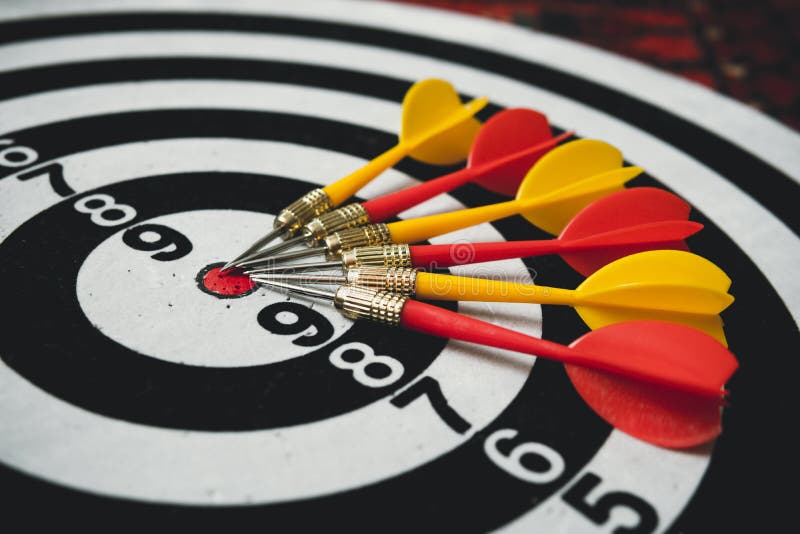 Red and Yellow Dart on Target Board Right Frame. Yellow and Red Darts ...